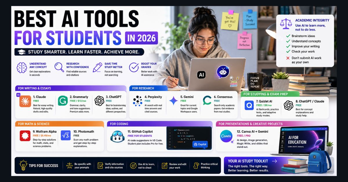 12 Best AI Tools for Students in 2026 (Free & Paid)