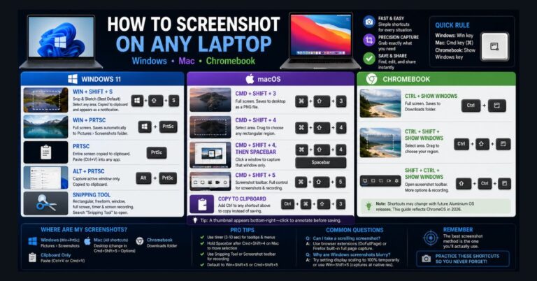 How to Screenshot on Any Laptop — Windows, Mac & Chromebook (2026)